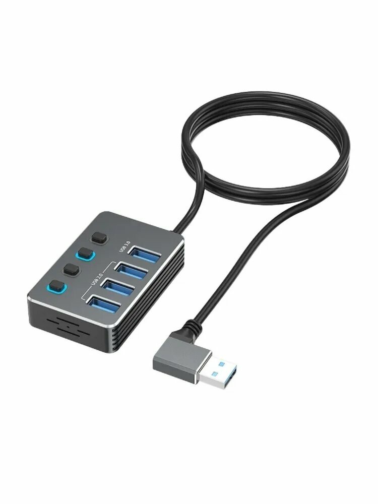 4-портовый USB-хаб в алюминиевом корпусе с независимыми выключателями (USB 3.0x1 + USB 2.0x3) - 100 см - правый угол