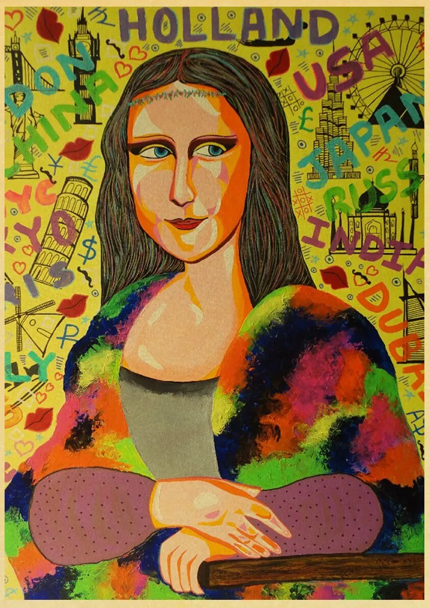 Плакат "Мона Лиза" с символами стран, 30x21см, L035