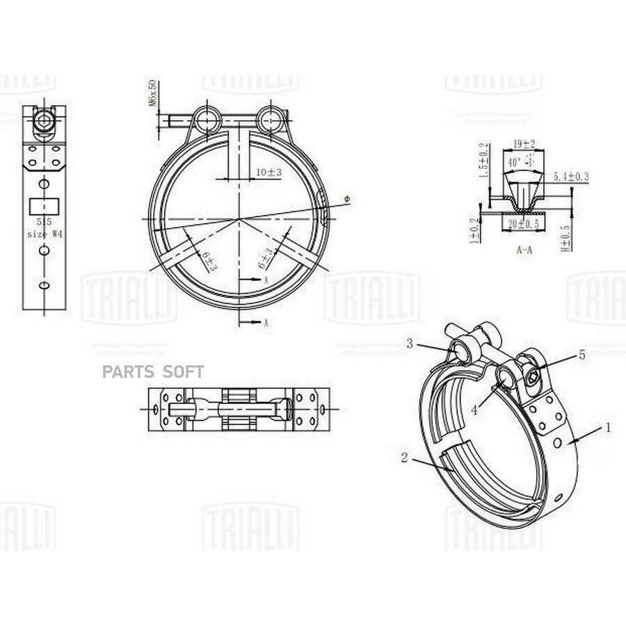 TRIALLI VCB 76 SS Хомут глушителя V-band с фланцами (усиленный) D=76 мм (нерж. сталь) (VCB 76 SS)