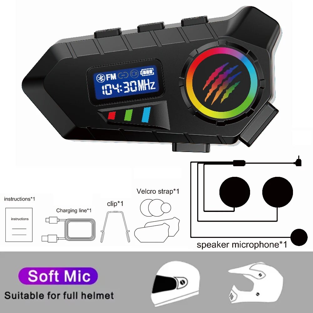 Мотогарнитура Bluetooth 5.4, Черный, Soft Mic