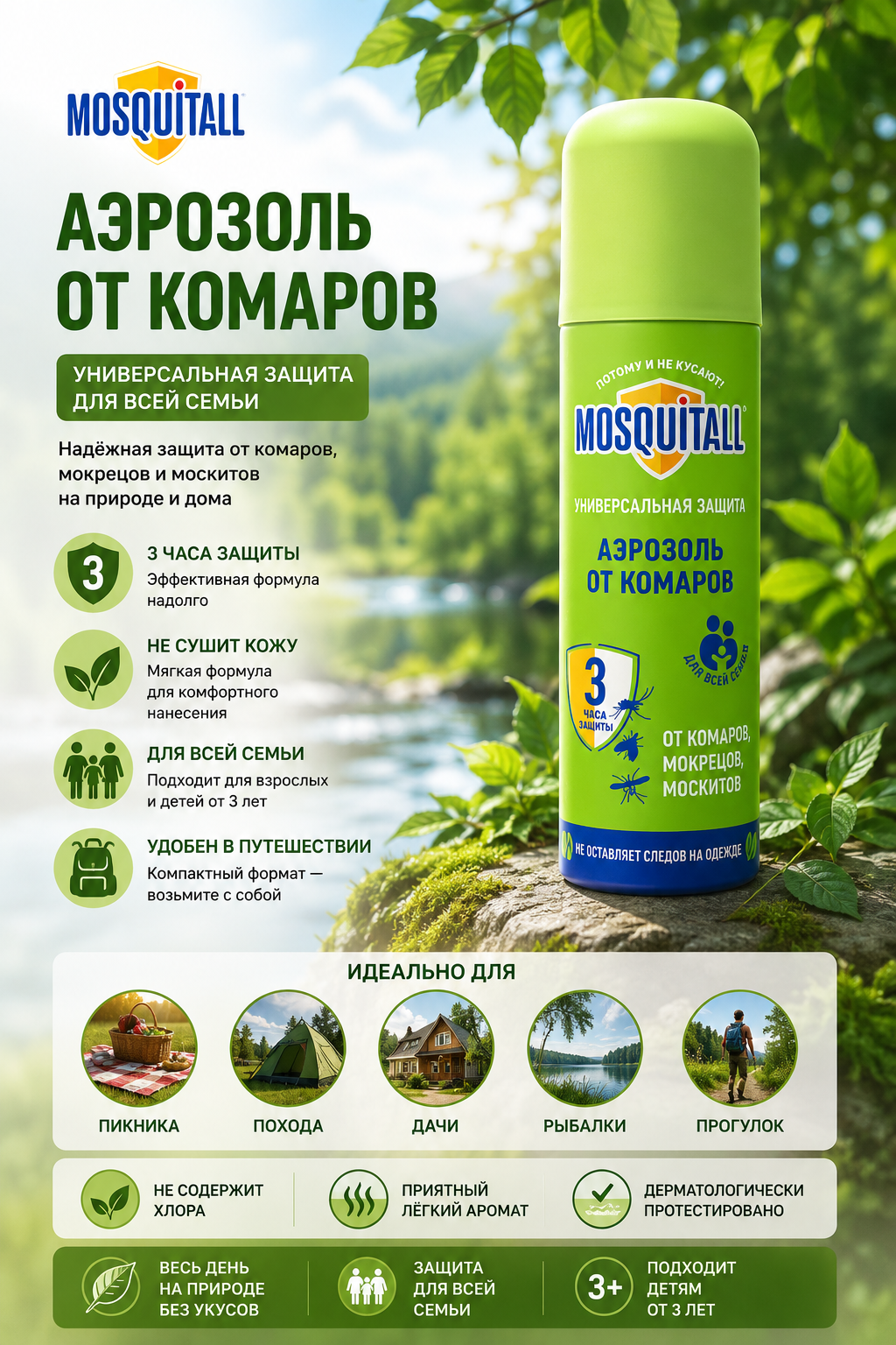 Аэрозоль репеллентный от комаров MOSQUITALL, универсальная защита, 150 мл