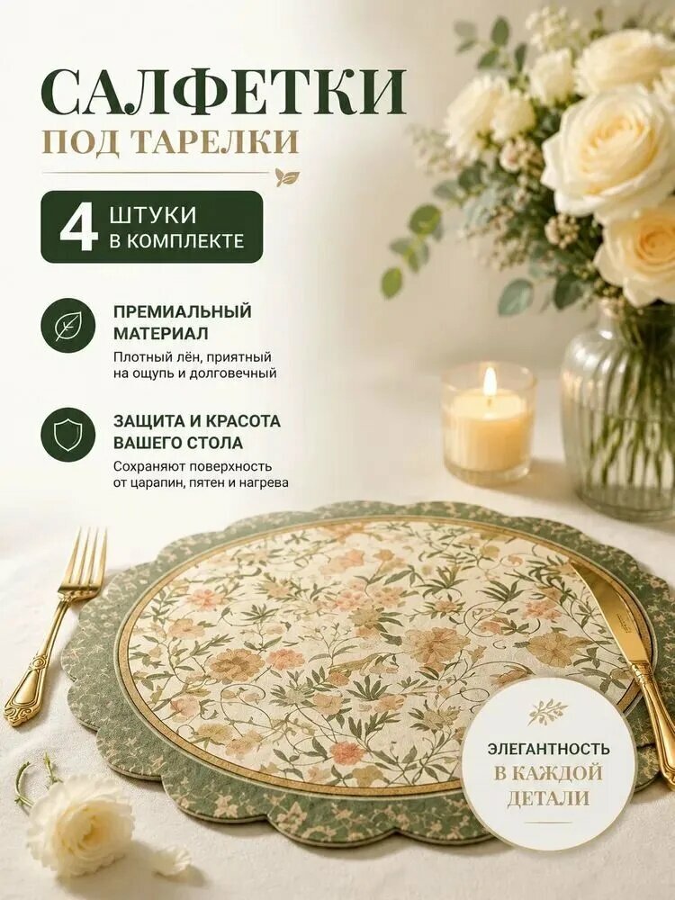 Салфетка сервировочная Полиэстер 38x38см, 4шт.