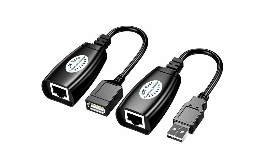 Кабель для компьютерной периферии USB 2.0 Type-A/RJ-45, USB 2.0 Type-A, 0.1 м, черный