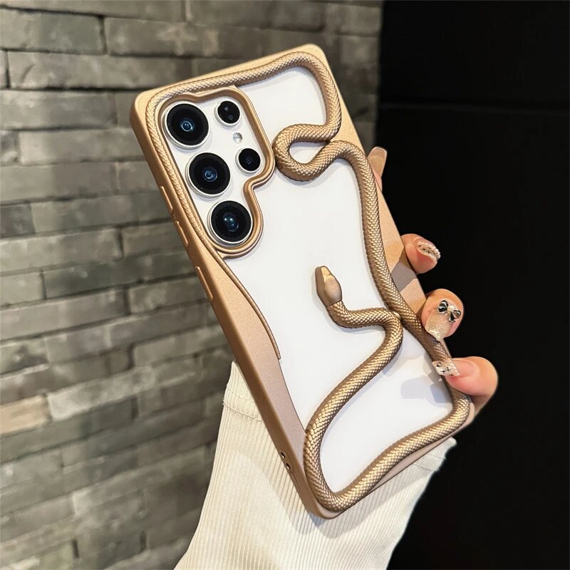 Чехол для телефона 3D Snake для Samsung Galaxy S25 Ultra S24 Бежевый, Galaxy S22 Ultra, MS-Rose Gold