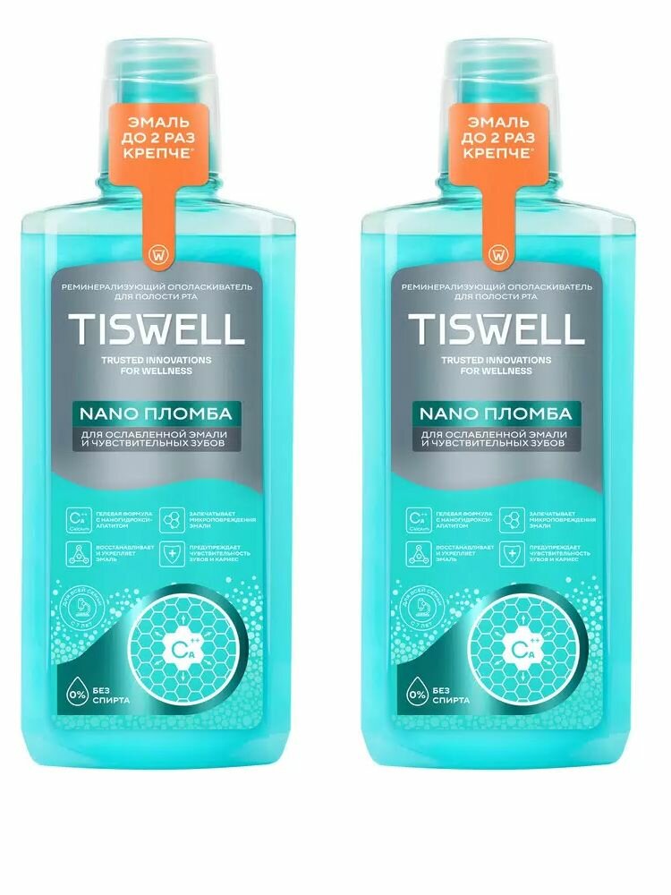 TISWELL Ополаскиватель для полости рта реминерализующий с наногидроксиапатитом, без фтора, 500 мл, 2 шт