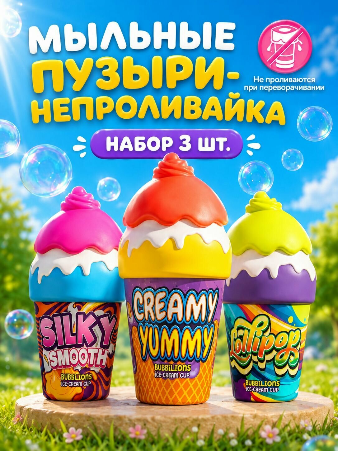 Набор мыльных пузырей "No Leak" для детей: не проливается, выдувайте палочкой, набор для веселых игр дома и на улице