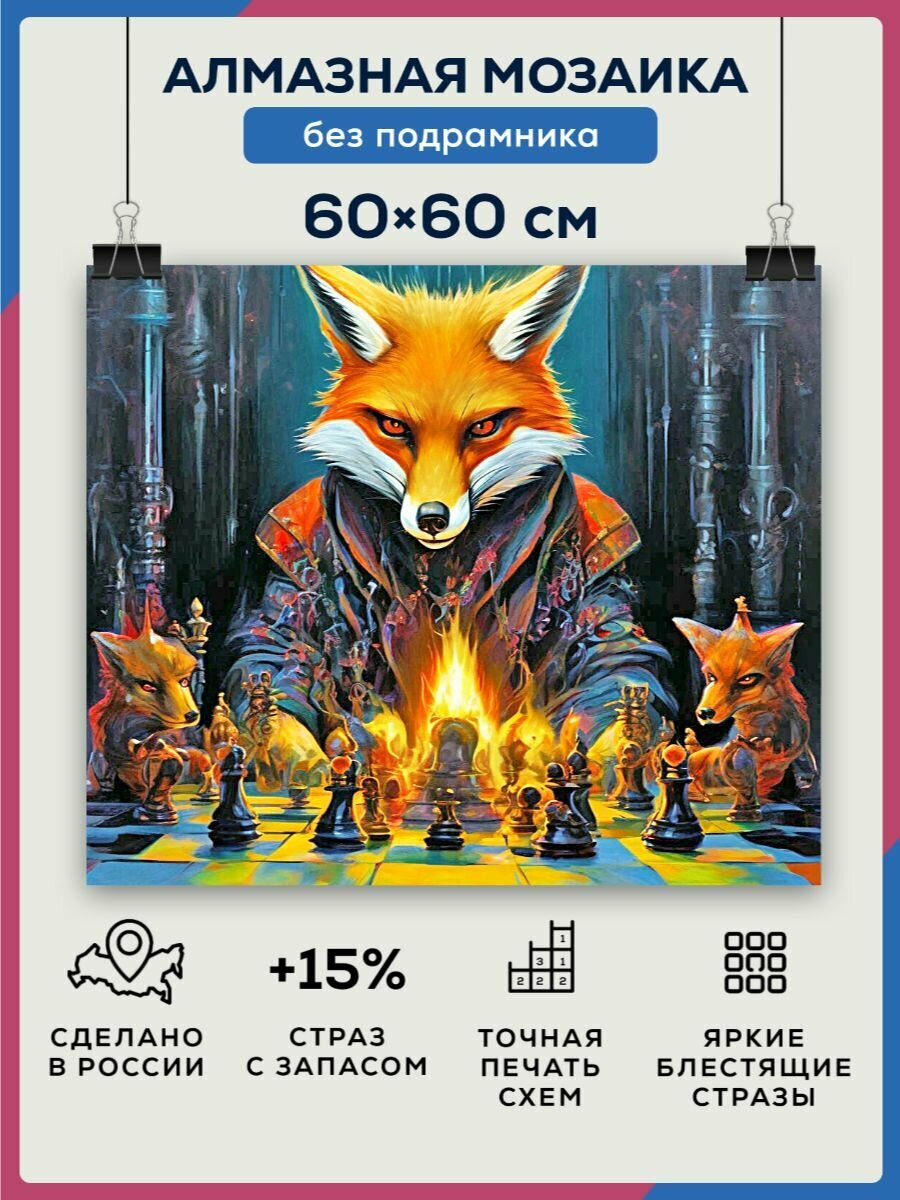 Алмазная мозаика 60x60 Шахматный лис без подрамника