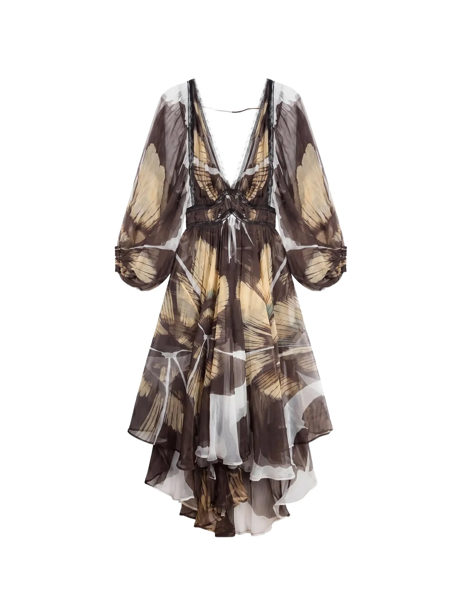 Платье Mes Demoiselles Lace-trimmed butterfly-print long dress