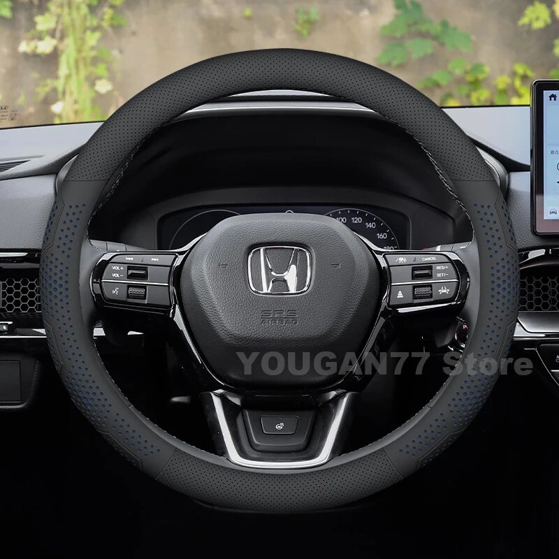 Кожаный чехол на руль автомобиля для Honda CR-V 6-го поколения 2023 2024 2025 CRV Hybrid, Round-Blue