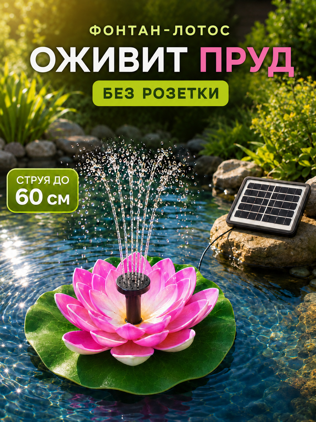 Фонтан на солнечной батарее садовый для пруда, декоративный, плавающий