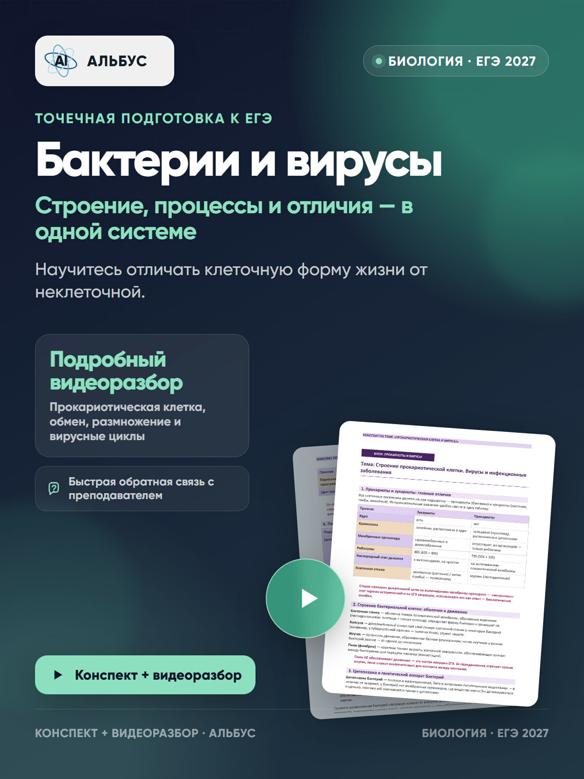 ЕГЭ-2027 по биологии: прокариоты, бактерии и вирусы — конспект и видео Альбус