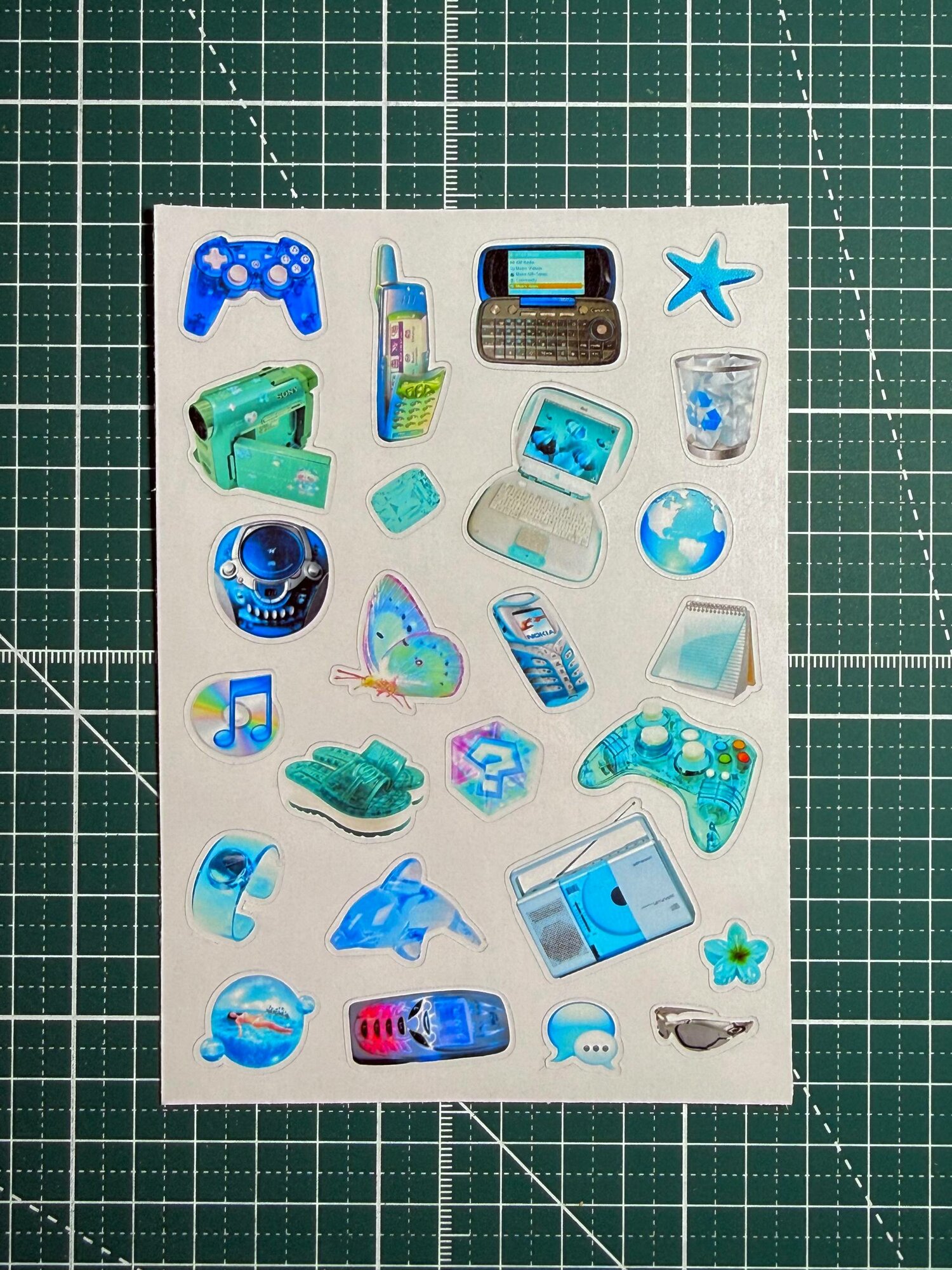 Стикерпак А6 аква-Y2K эстетика/aqua Y2K aesthetic с глянцевой ламинацией
