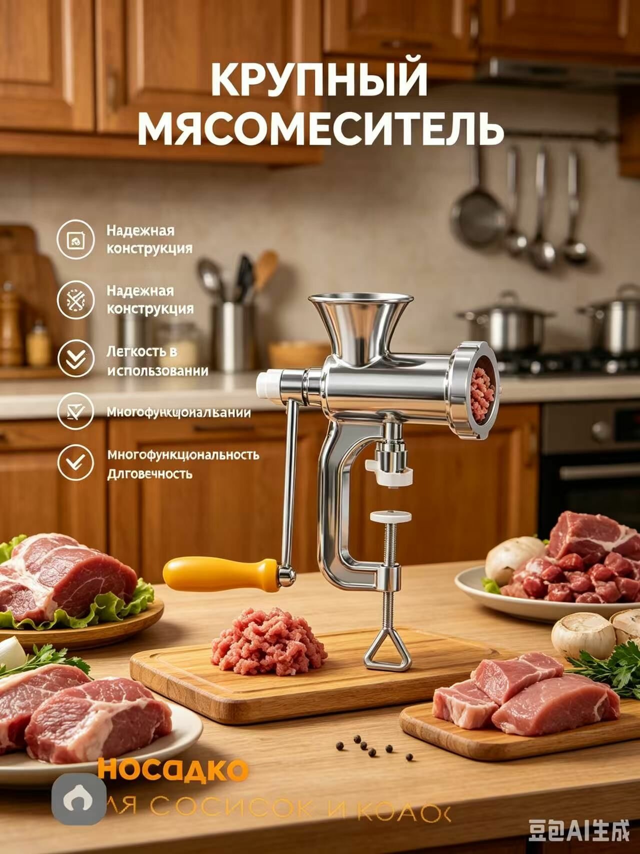 ACDANC Ручная мясорубка из нержавеющей стали с креплением на стол, многофункциональная, для колбас и овощей для кухни для дома