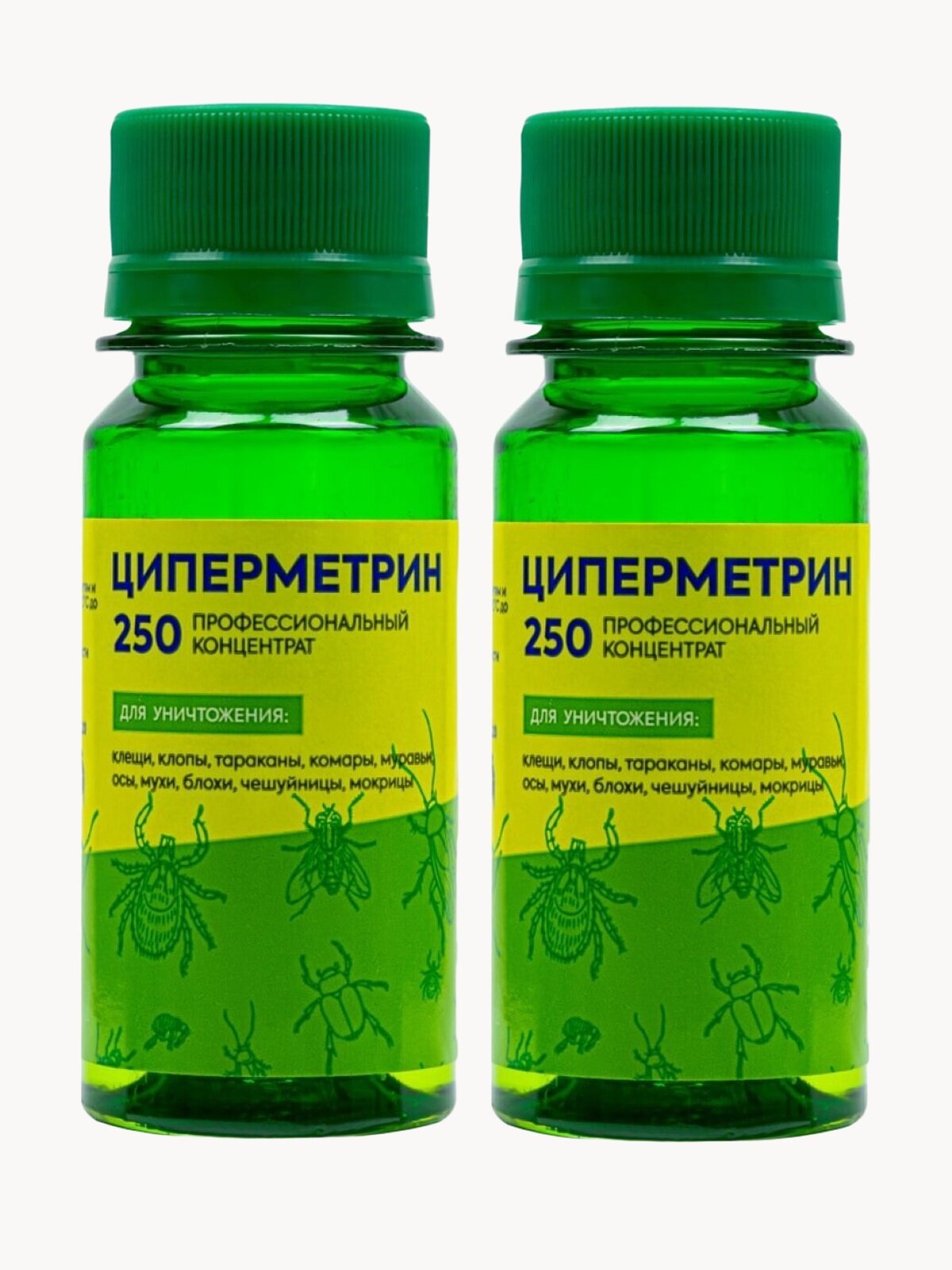 Циперметрин 250 средство от клопов, тараканов, блох, муравьев, мух, комаров, клещей, 50 мл 2 шт
