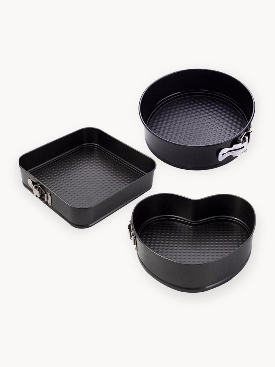 Формы для выпечки и тортов (3 шт.) с антипригарным покрытием / круг, квадрат, сердце