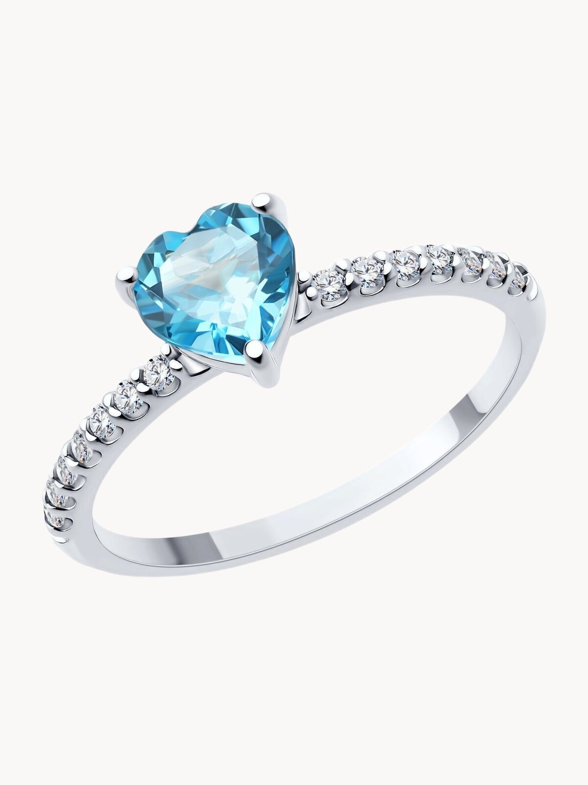 Кольцо, серебро, 925 проба, родирование, фианит, топаз