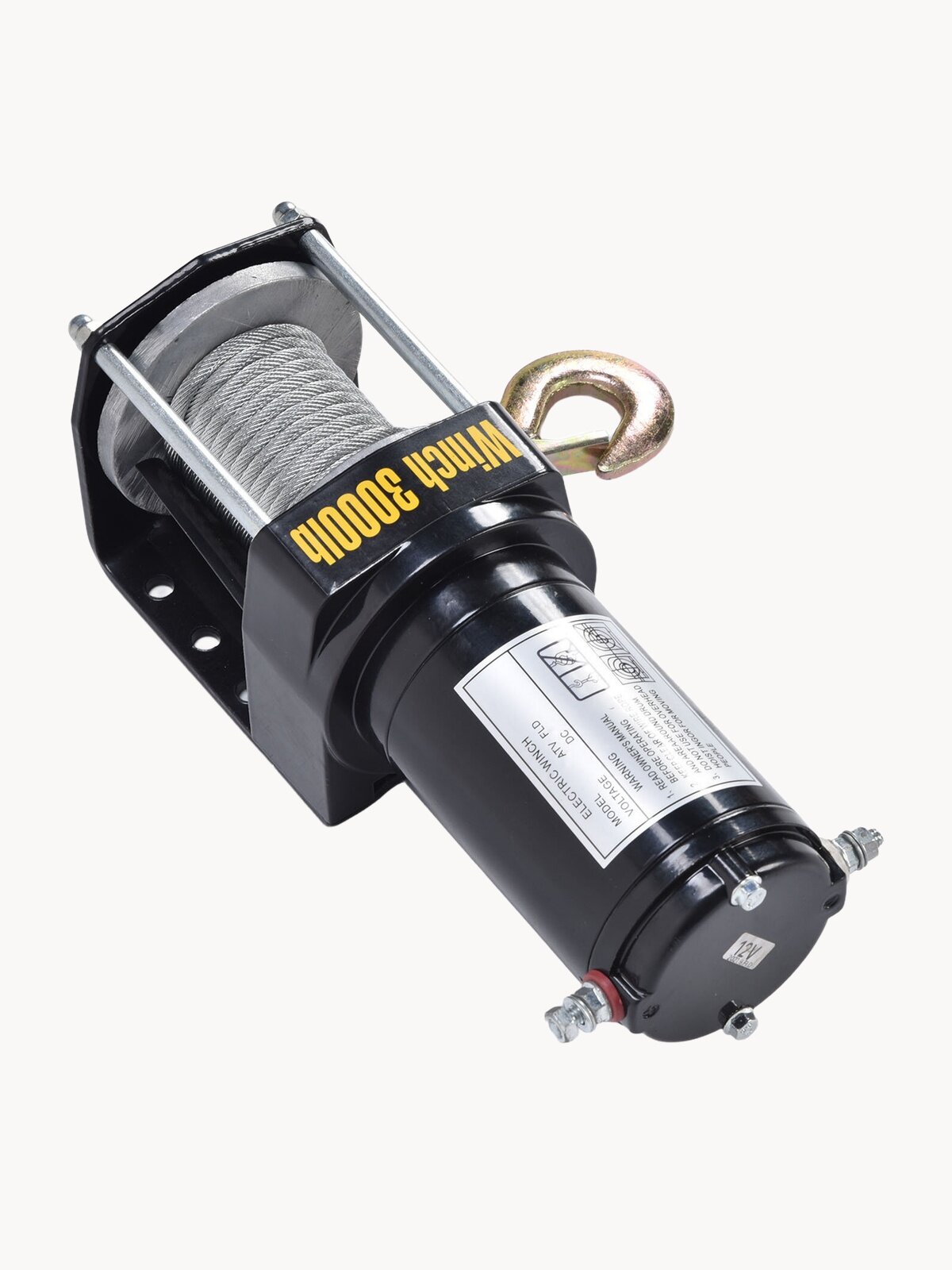 Комплект электрической лебедки со стальным тросом для буксировки квадроциклов, мотовездеходов и внедорожников, 12 В, грузоподъемность 3000 фунтов.