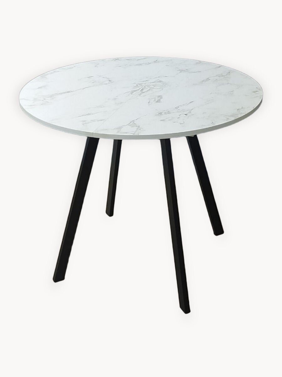 Стол кухонный Аверс Плюс, ЛДСП, круглый, раздвижной, 90см, белый мрамор