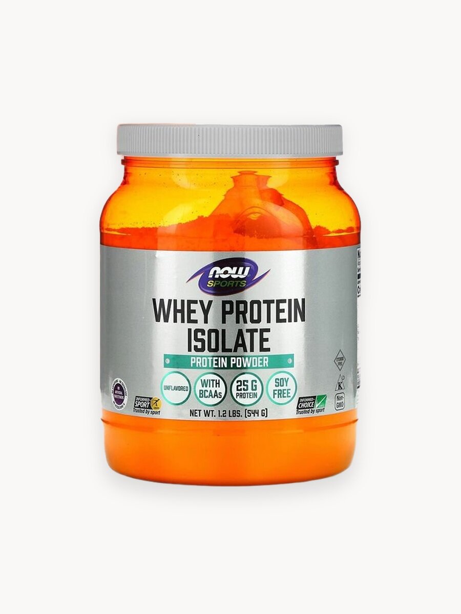 NOW Whey Protein Isolate, Изолят сывороточного протеина с BCAA, натуральный порошок 544 г, Спортивное питание
