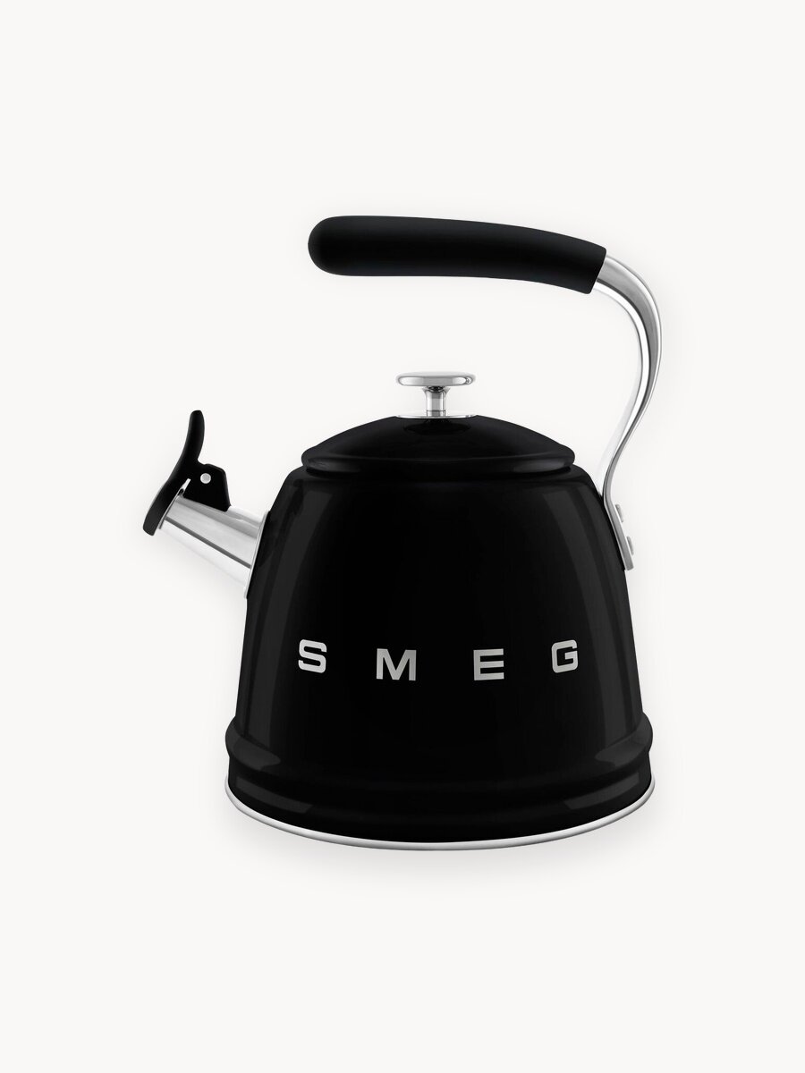 Чайник SMEG WKF01BK, нержавеющая сталь, 2.3 л, черный, со свистком