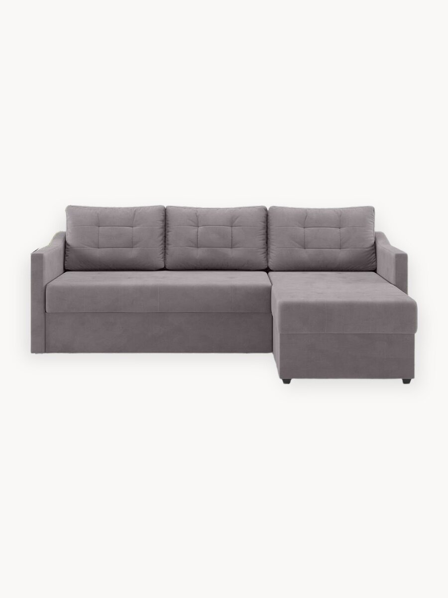 Диван угловой раскладной Бонд, серый велюр, угол универсальный