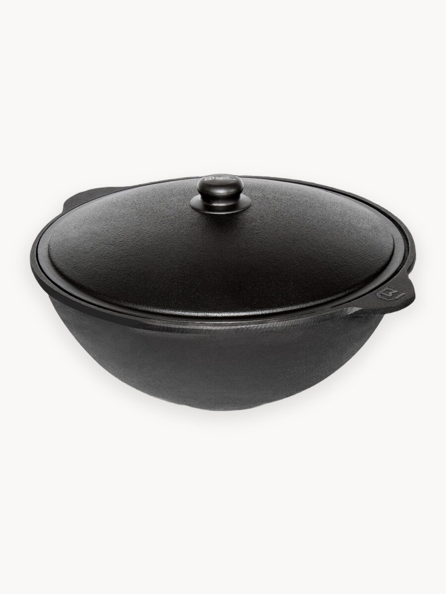 Казан чугунный узбекский DavrMetall 3,5 л (плоское дно) с алюминиевой крышкой