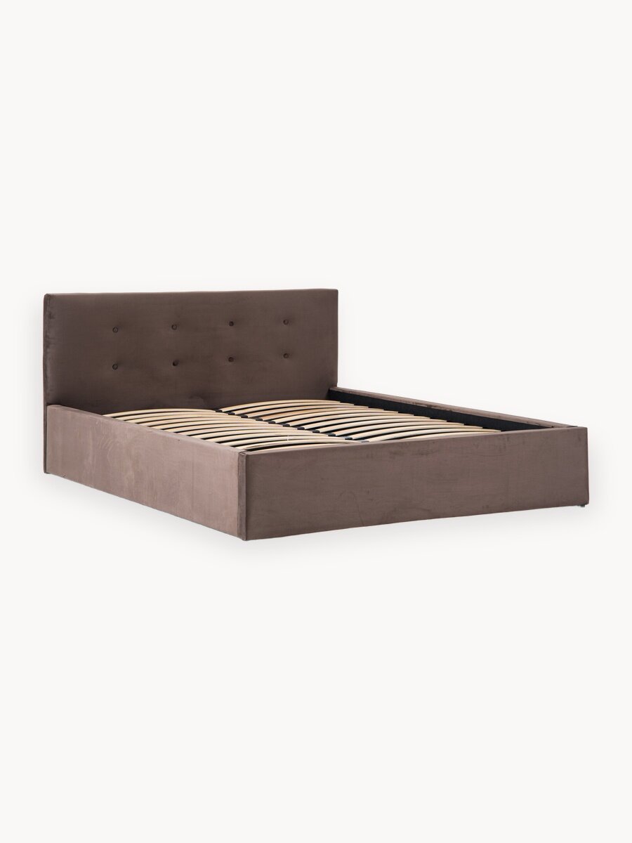 Кровать 140х200см, Рина Велюр Кофе с матрасом Лайт (10 см),