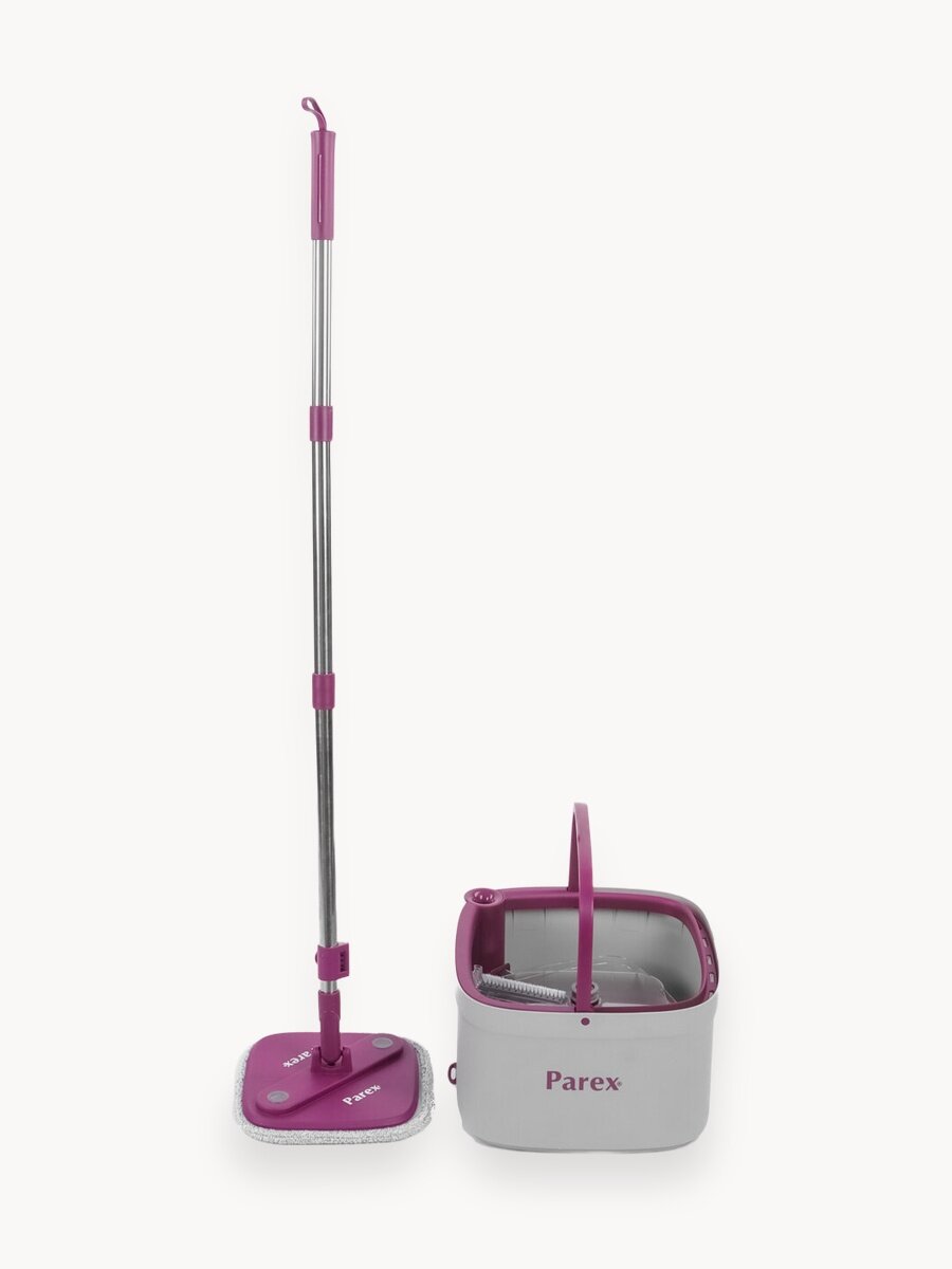 Швабра с отжимом и ведром 12,5 литров для мытья полов Parex Wondero / Комплект для уборки с насадкой 360