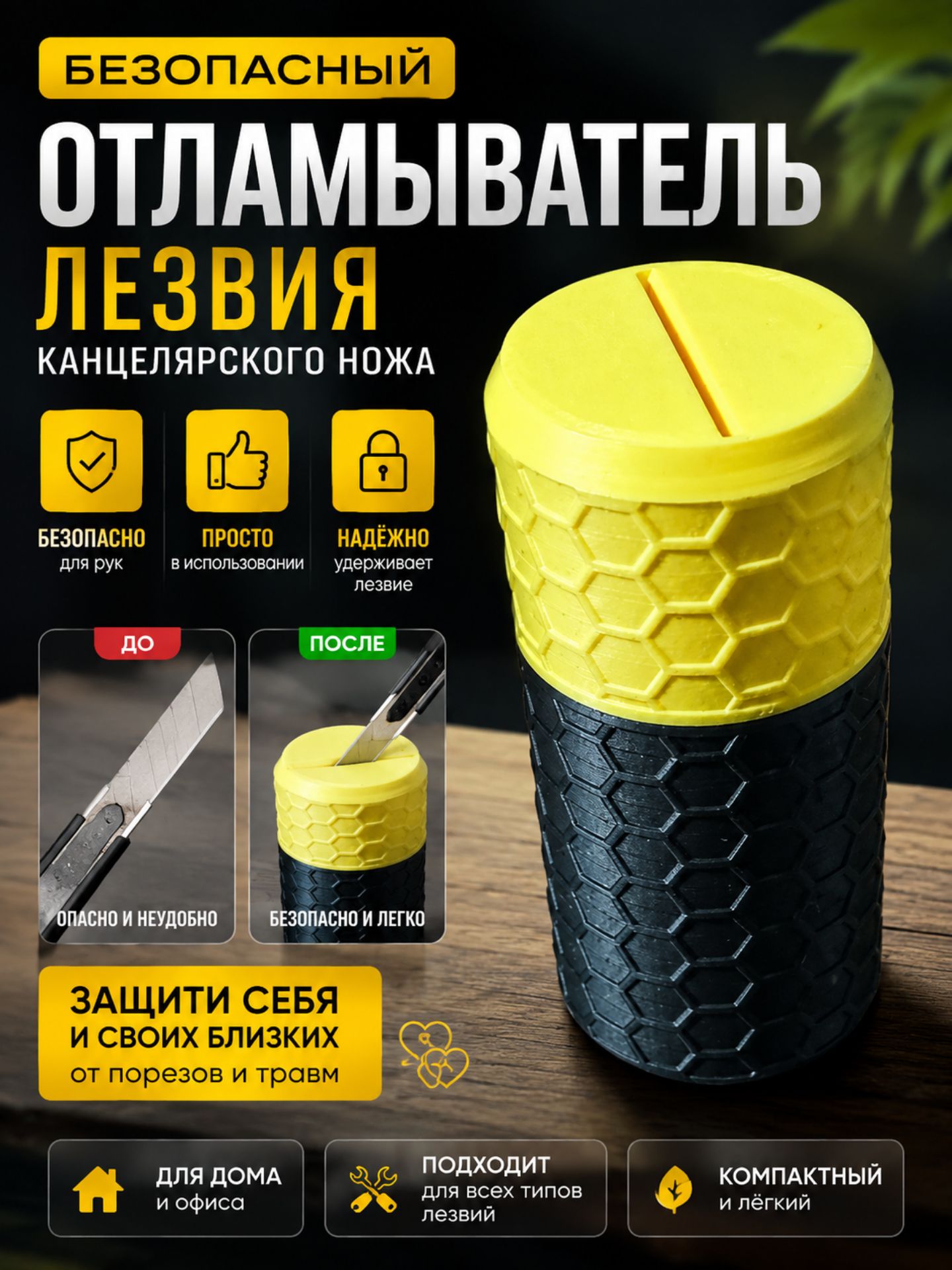 Безопасный отламыватель лезвий канцелярского ножа с контейнером
