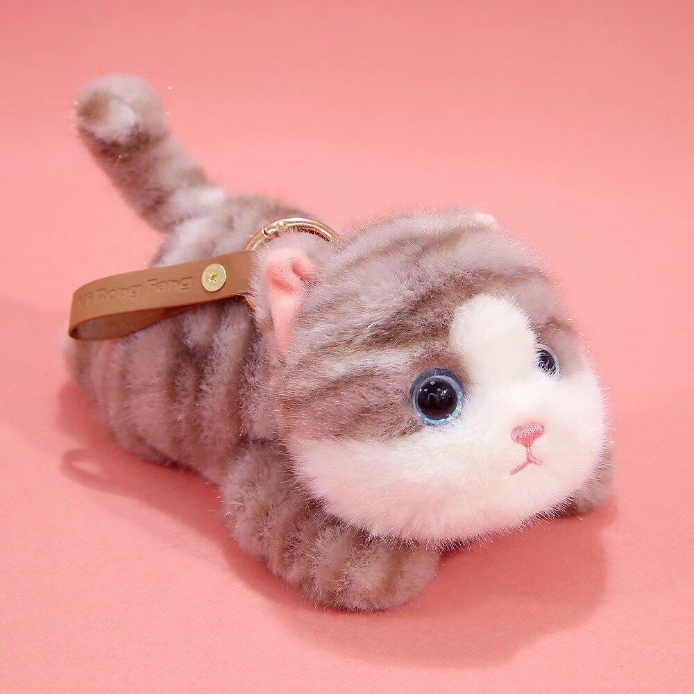 Мягкая игрушка кот каваи с веревкой для девочек и детей в подарок серый
