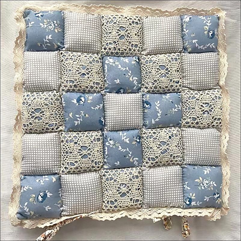 Комплект сидушек на стул 40x40 см, синий, полиэстер, с завязками, 2 шт, наполнитель силиконизированное волокно
