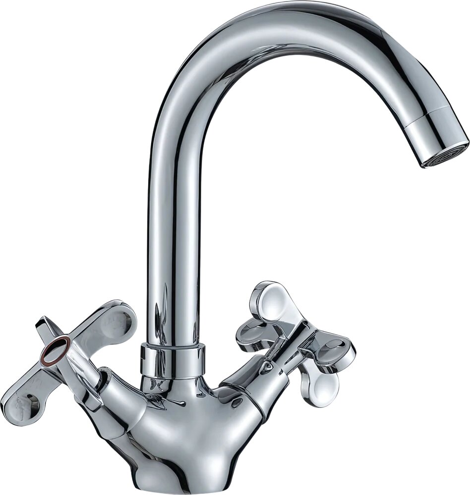 Смеситель для раковины Rossinka RS42 -62 хром, глянцевый, кран для ванной в раковину, из латуни, с поворотным изливом