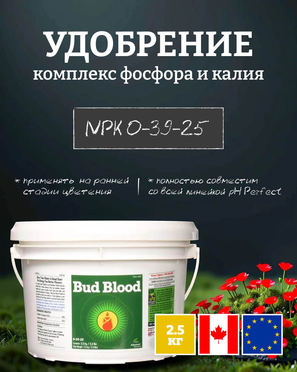 Удобрение для усиления цветения Advanced Nutrients Bud Blood Powder 2,5 кг.