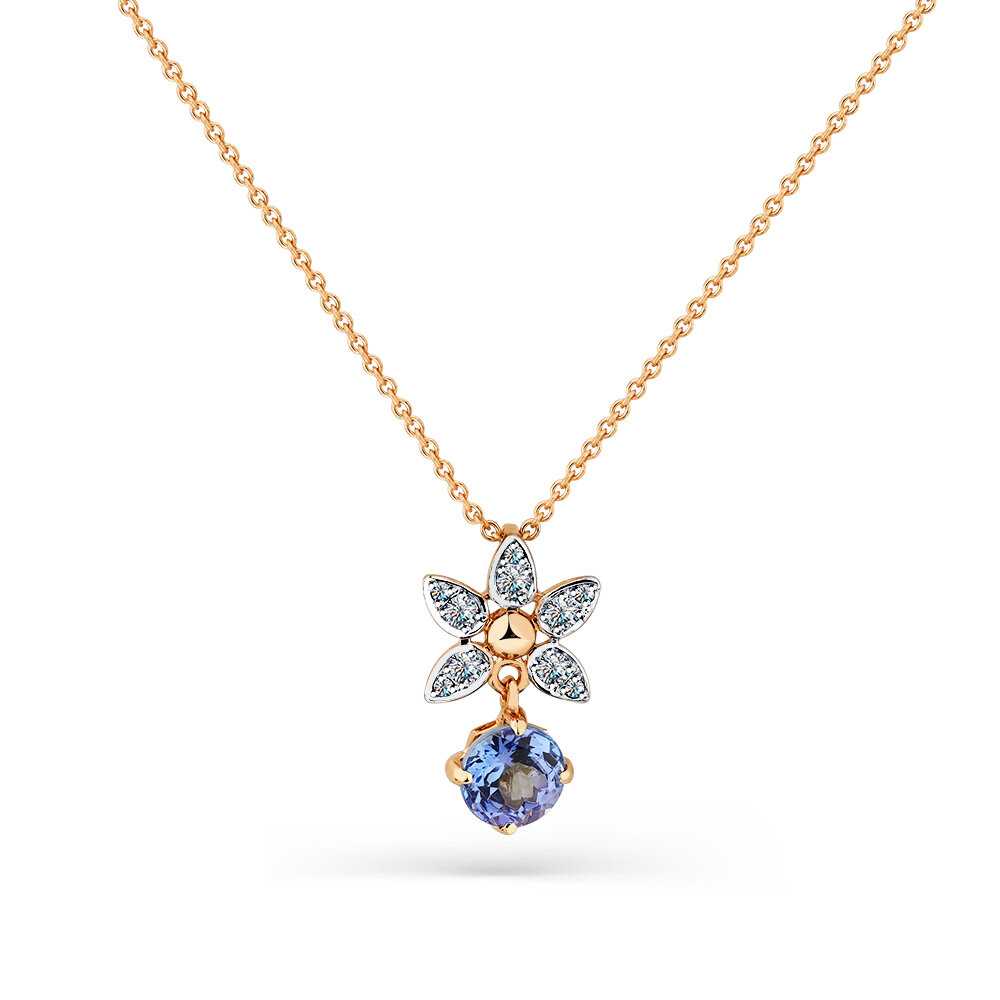 Колье, красное золото, 585 проба, танзанит, бриллиант