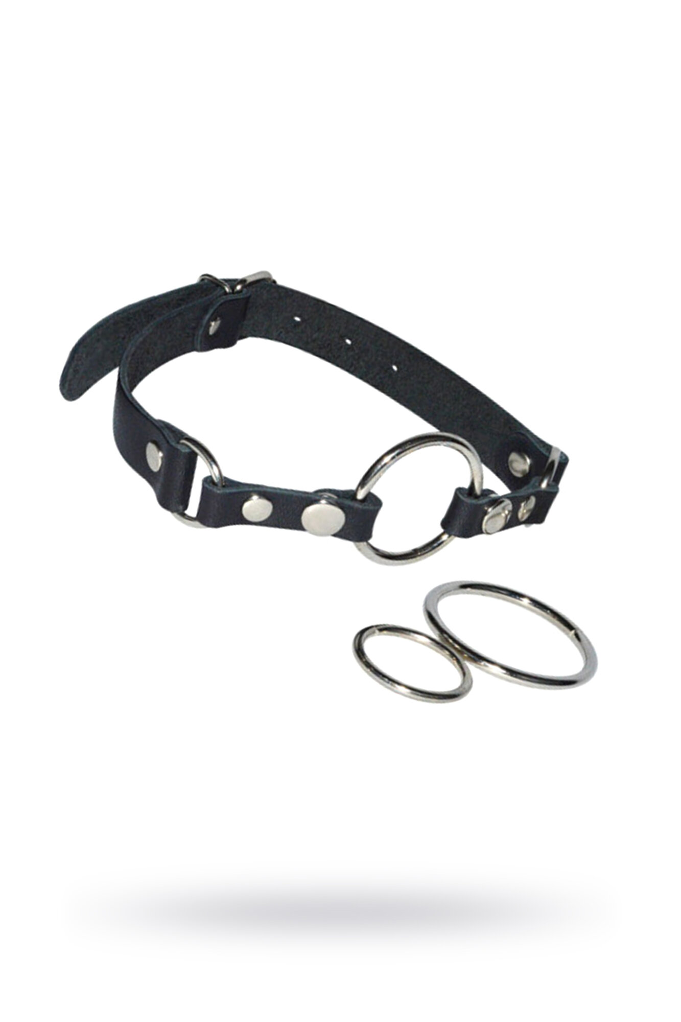 Кляп-рамка из натуральной кожи со сменными кольцами, универсальный размер, фиксируется пряжкой