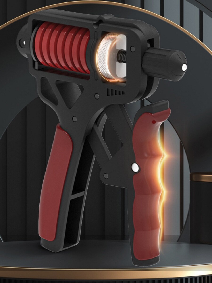 Кистевой регулируемый пружинный эспандер с нагрузкой от 10 до 165 кг с накладными грипсами. Черно-красный. Без счетчика