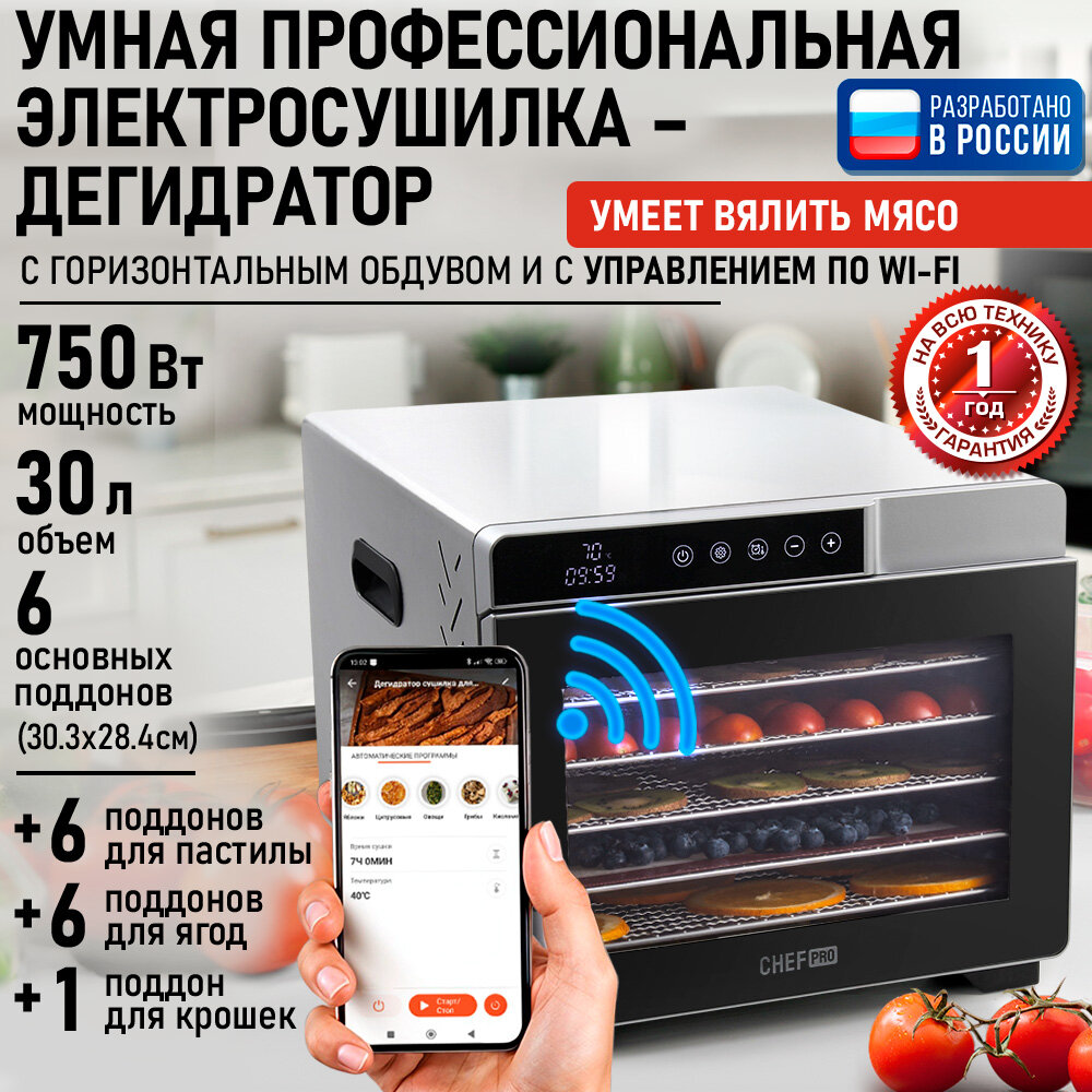 Умный дегидратор сушилка для овощей электросушилка с WIFI CHEF PRO CF-FD809A профессиональная с горизонтальным обдувом