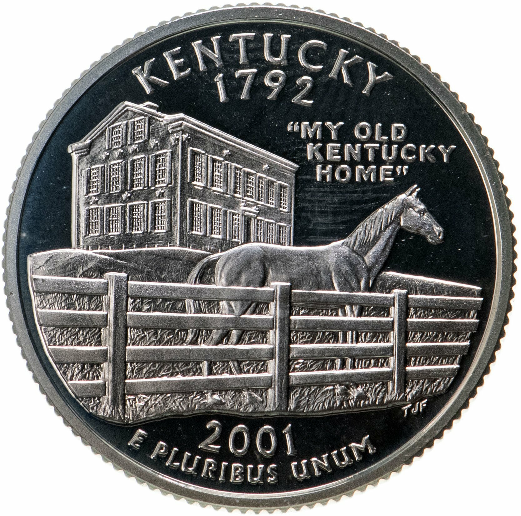 США 25 центов квотер, 1/4 доллара, quarter dollar 2001 S Квотер штата Кентуки Kentucky, знак монетного двора "S" - Сан-Франциско, Мельхиор медь-никель