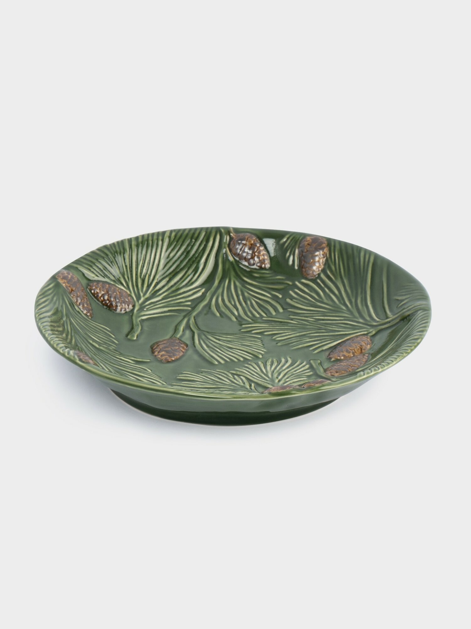 Блюдо глубокое, 26✕5 см, керамика, зеленое, Шишки на еловой ветке, Fir branch (Anna Lafarg)