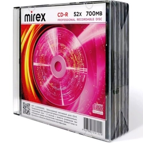 Компакт диск CD-R 700мБ Mirex Максимум тонкие-слим- по 5 шт.