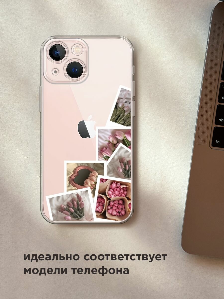 Чехол на Apple iPhone 13 mini / Айфон 13 мини с принтом "Весенние фото - 8 марта", прозрачный — фото 1