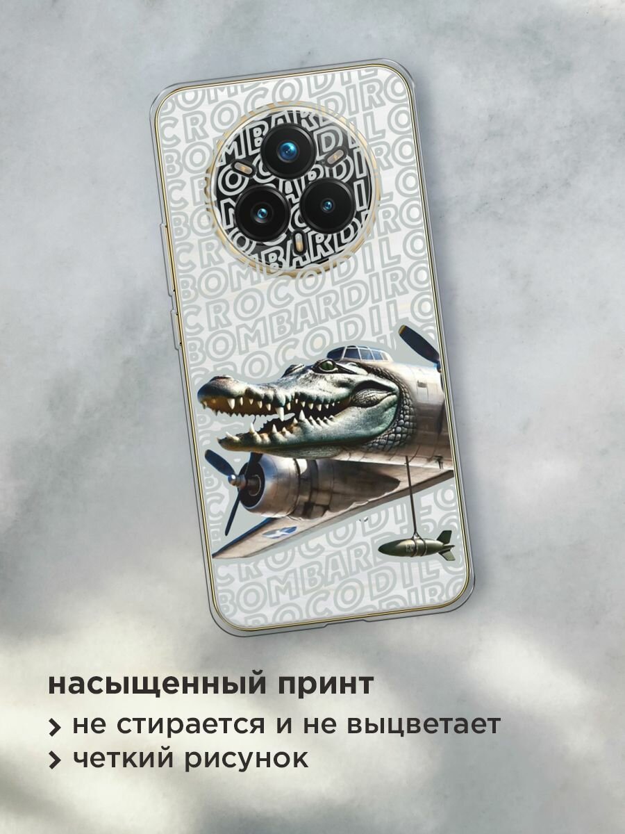Чехол на Realme 14 Pro+ / Реалми 14 Про+ с принтом "Бомбардиро крокодило 2", прозрачный — фото 1
