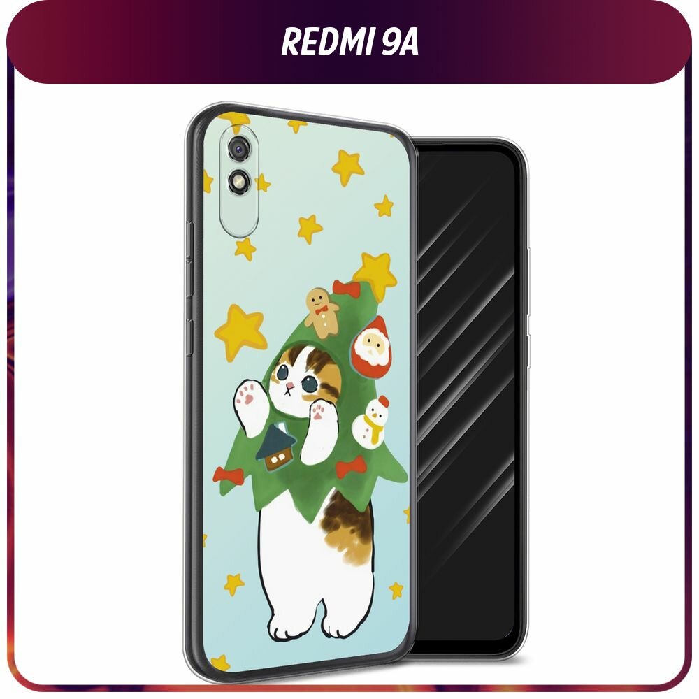 Чехол на Xiaomi Redmi 9A / Сяоми Редми 9А с принтом Котик-ёлочка