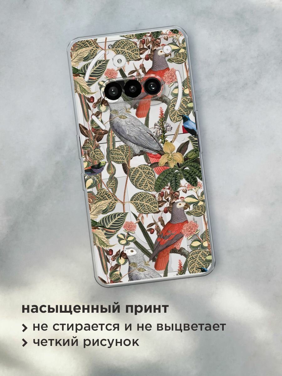 Чехол на Nothing Phone 3a / Нотинг Фон 3а с принтом "Tropical pattern", прозрачный — фото 1