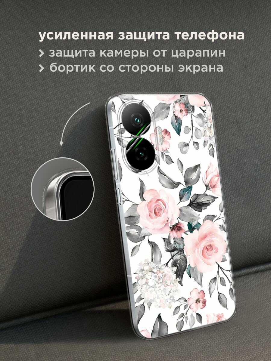 Силиконовый чехол на Poco F7 / Поко F7 с принтом "Розы на белом" — фото 1