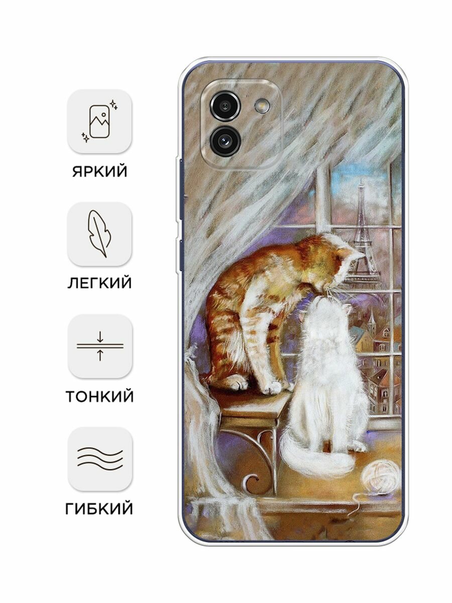 Чехол на Samsung Galaxy A03 / Самсунг Галакси А03 с принтом "Влюбленные котики 1" — фото 1