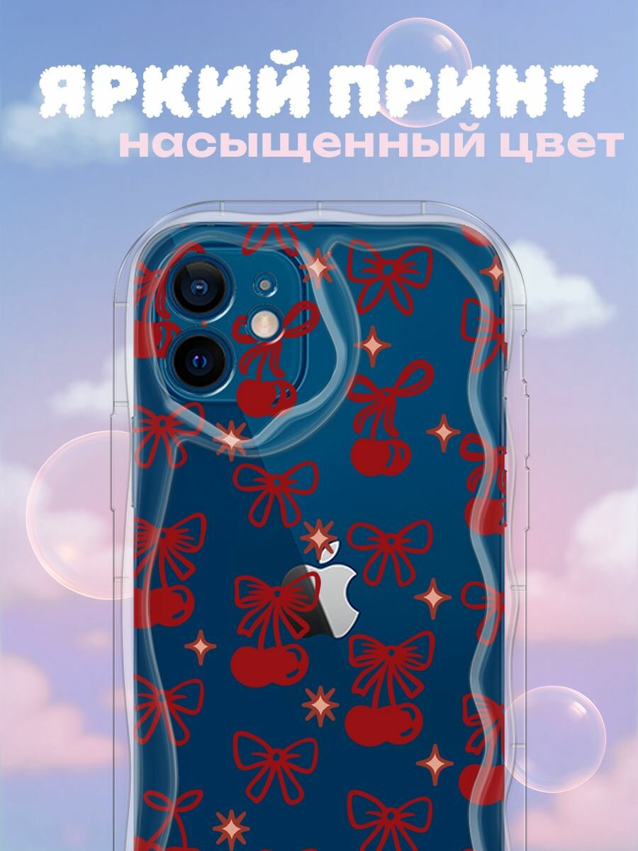 Чехол на Apple iPhone 12/12 Pro / Айфон 12 с принтом "Вишня с бантиком" — фото 1