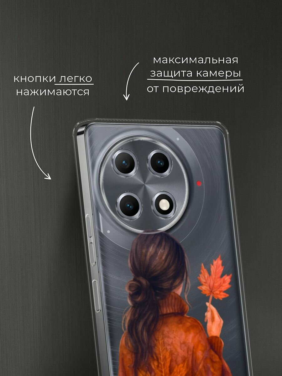 Чехол на Tecno Camon 30S / Текно Камон 30S с принтом "Девушка с опавшим листом", прозрачный — фото 1