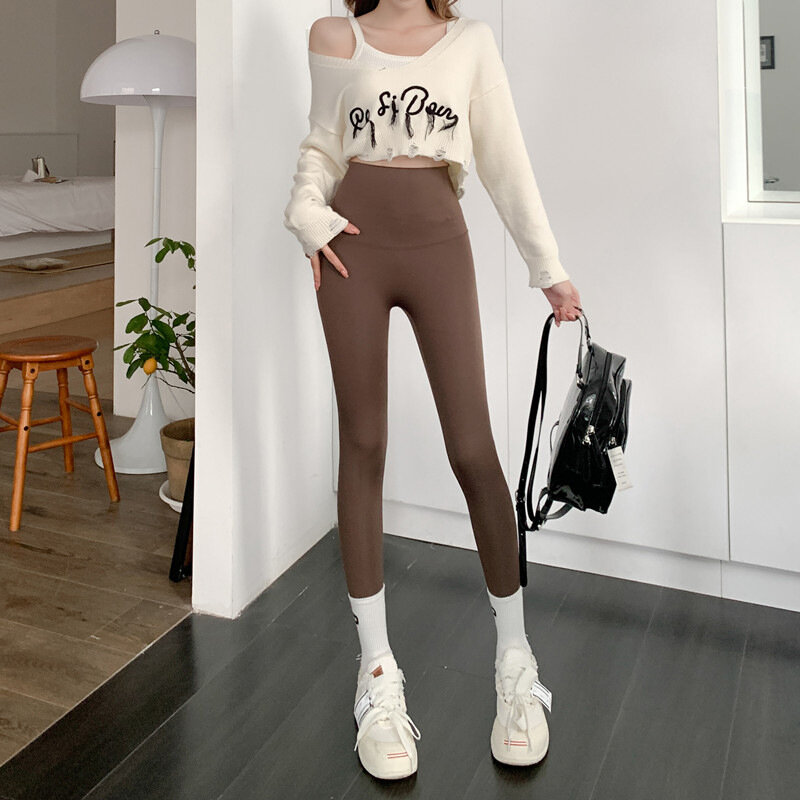 Дамские джинсы: Шарк-панталоны, зимние, тугое, без линии, для снаружи Чистый цвет LI Mall талии_M