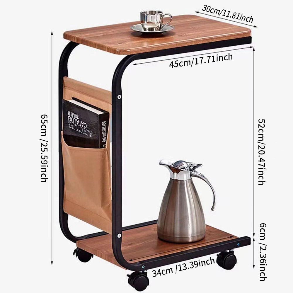 Приставниной C-образный столик Aoresac для дивана, выдвижной, металлический каркас, с карманом.